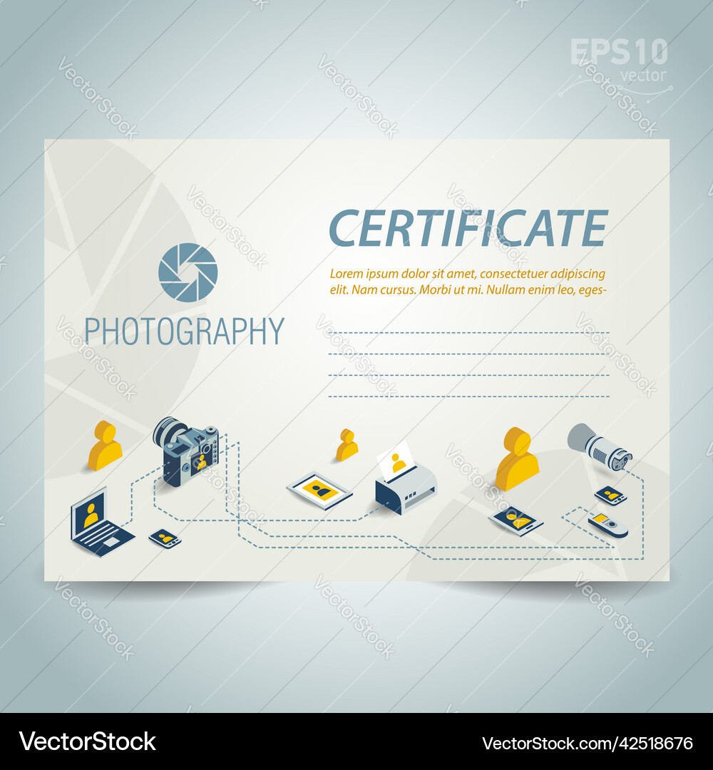 Photography certificate template design photo Vector Image