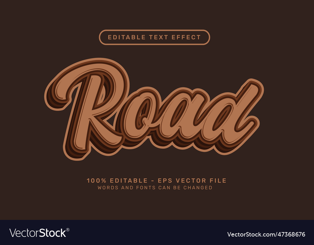 Road 3d text effect and editable text effect Vector Image