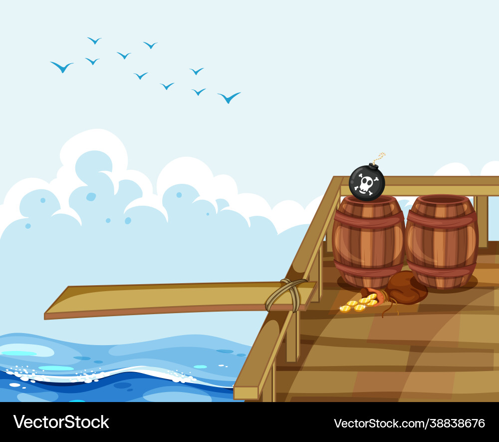 Scene with wooden plank on ship Royalty Free Vector Image