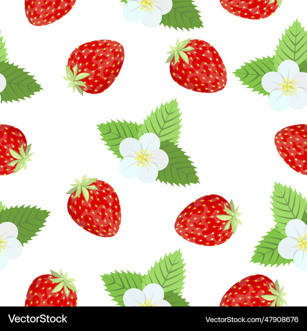 Seamless pattern of strawberries and flowers Vector Image