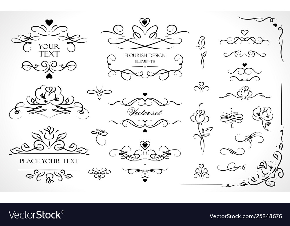 Set flourish frames borders labels Royalty Free Vector Image