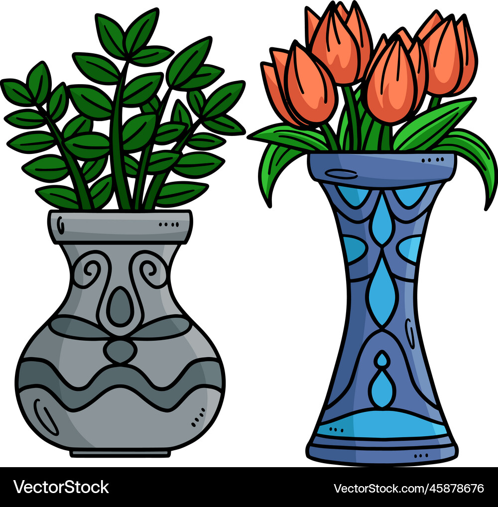 Spring potted plants cartoon colored clipart Vector Image