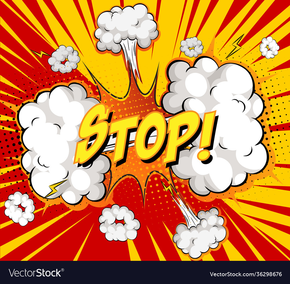 Stop text on comic cloud explosion rays Royalty Free Vector