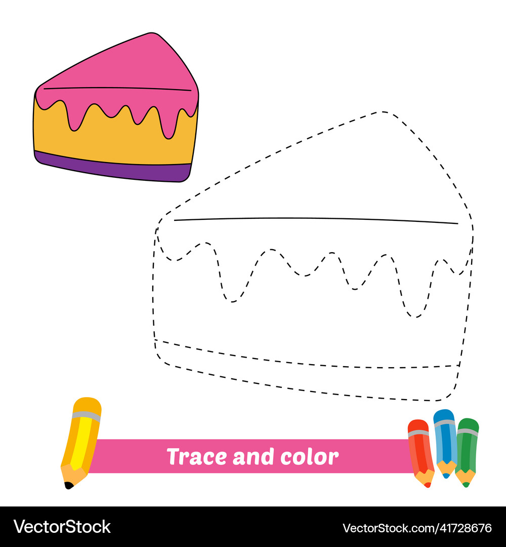 Trace and color for kids cake Royalty Free Vector Image