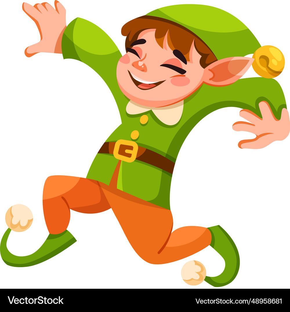 Funny boy elf character with pointed ears jump Vector Image