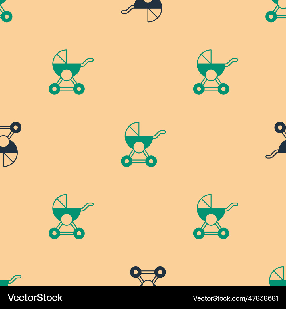 Green and black baby stroller icon isolated Vector Image