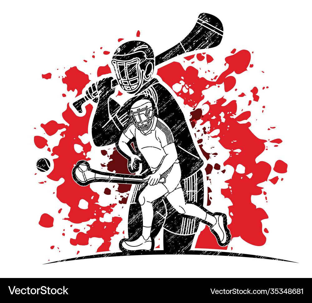 Group hurling sport players action Royalty Free Vector Image