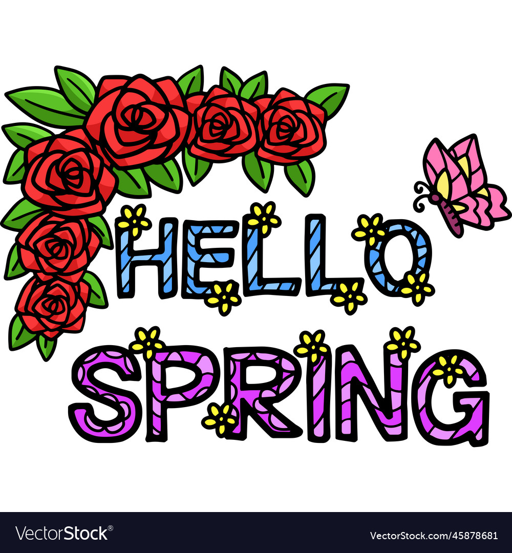 Hello spring cartoon colored clipart Royalty Free Vector