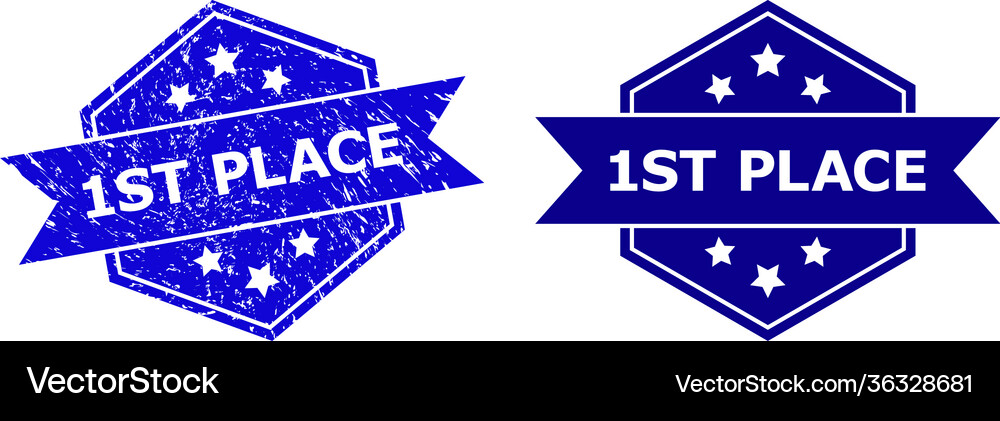 Hexagon 1st place stamp with corroded style Vector Image