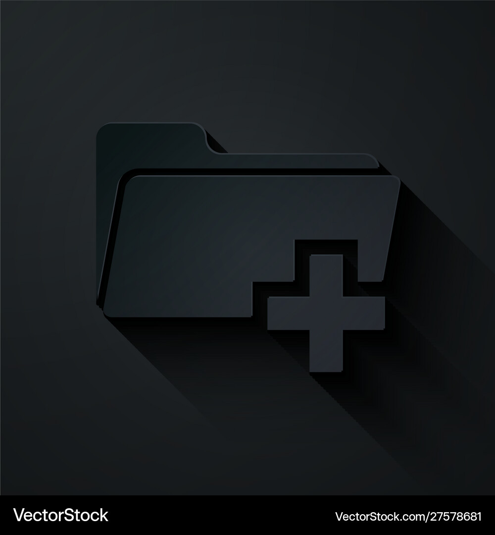 Paper cut add new folder icon isolated on black Vector Image