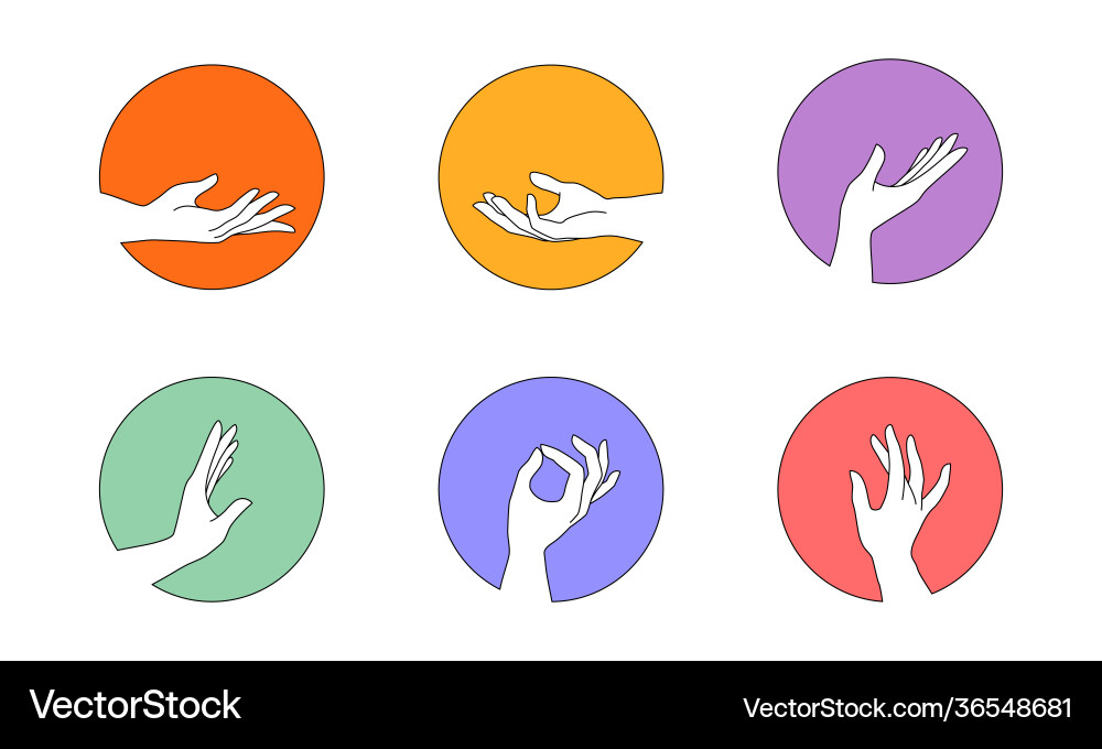 Set female hand logos in minimal linear style Vector Image