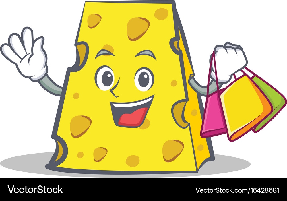 Shopping cheese character cartoon style Royalty Free Vector