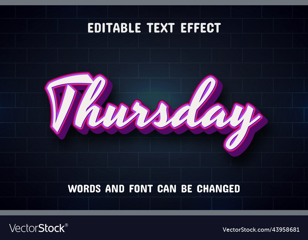 Thursday text - editable text effect Royalty Free Vector