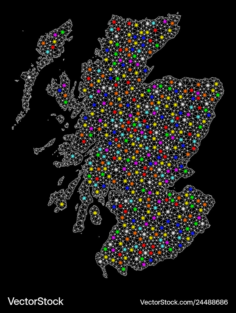 Mesh polygonal map of scotland with bright light Vector Image