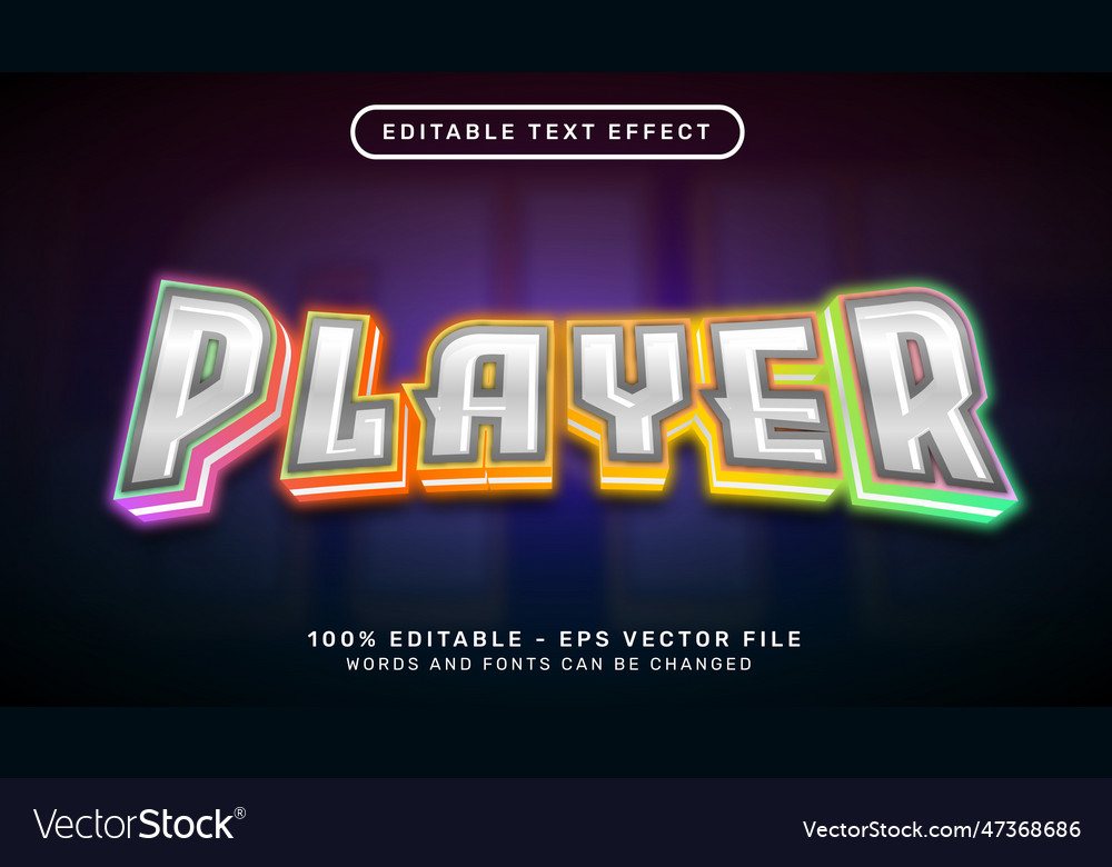 Player 3d text effect with light Royalty Free Vector Image