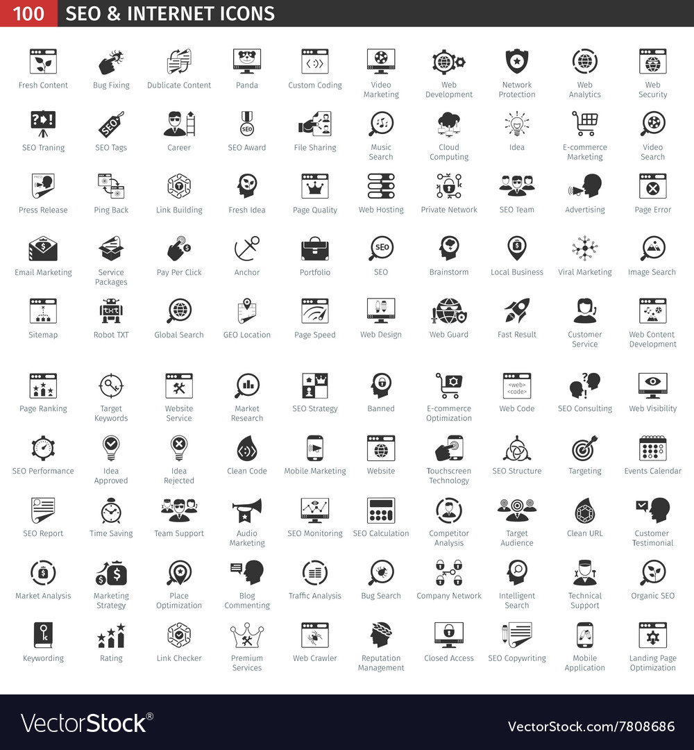 Seo and web development black icons Royalty Free Vector