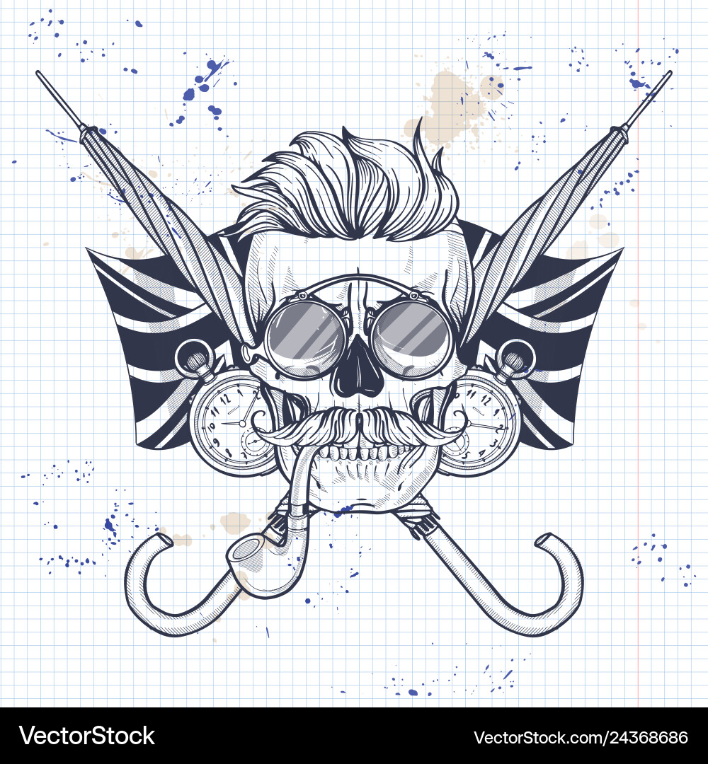 Sketch of british skull Royalty Free Vector Image