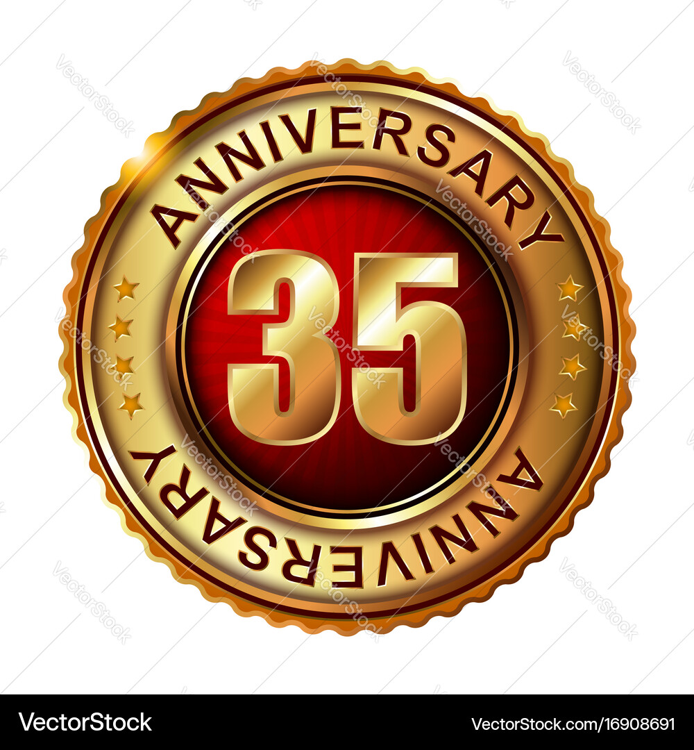 35 years anniversary golden label Royalty Free Vector Image