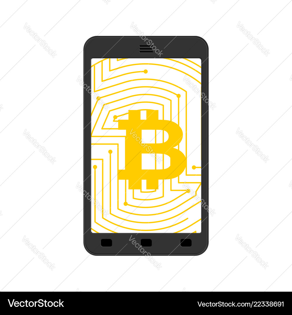 Bitcoin in phone crypto currency and device Vector Image