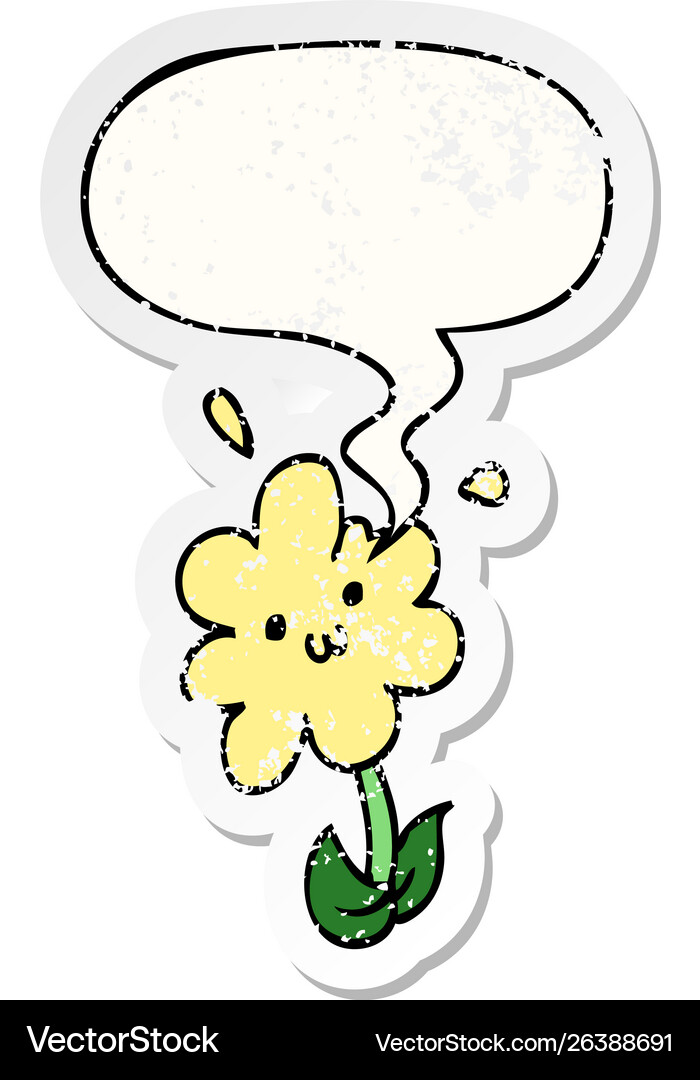 Cartoon flower and speech bubble distressed Vector Image
