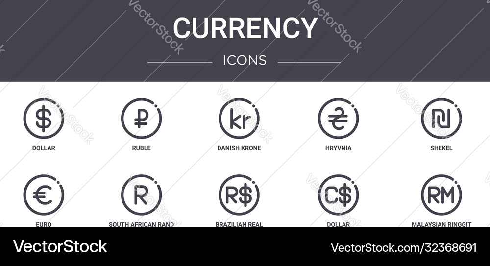 Currency concept line icons set contains Vector Image