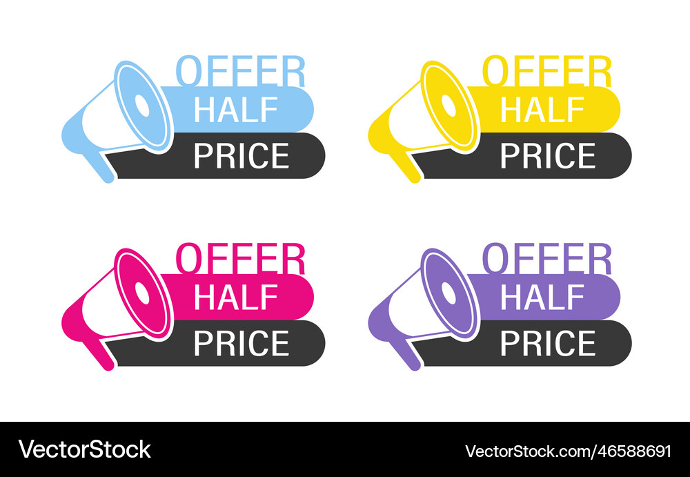Half price symbol with a loudspeaker Royalty Free Vector