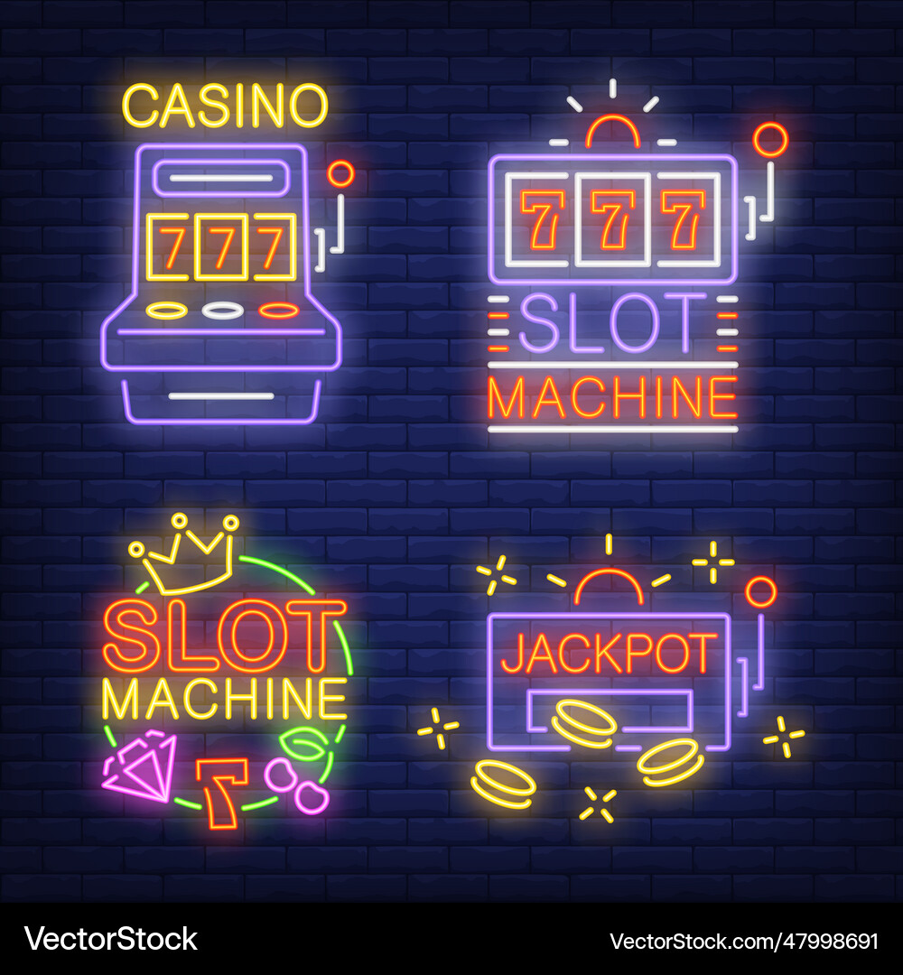 Slot machine neon signs set with text Royalty Free Vector