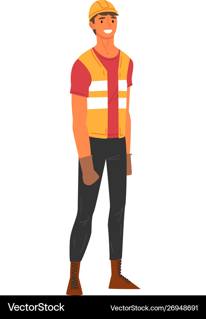 Smiling male building worker character with hard Vector Image