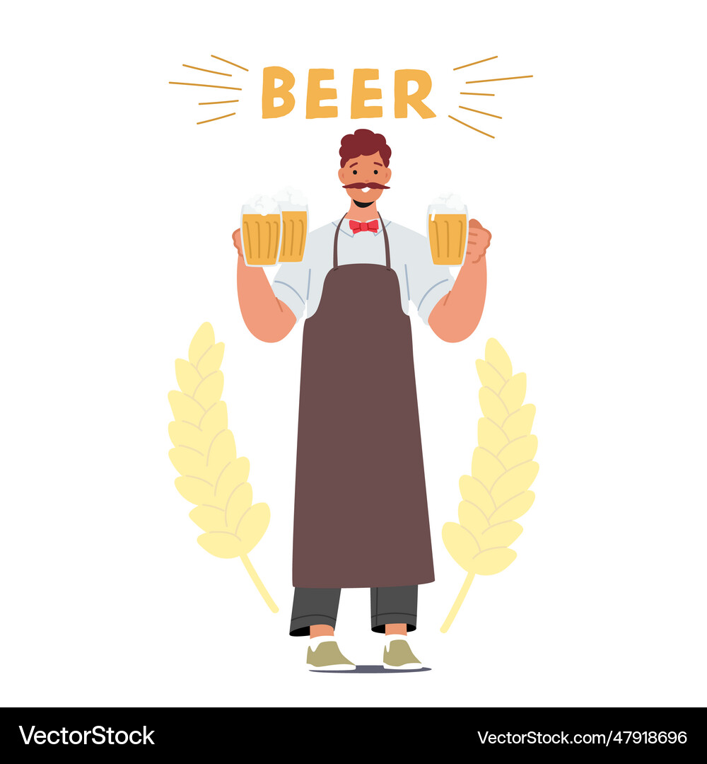 Bartender character serving craft beer in glass Vector Image