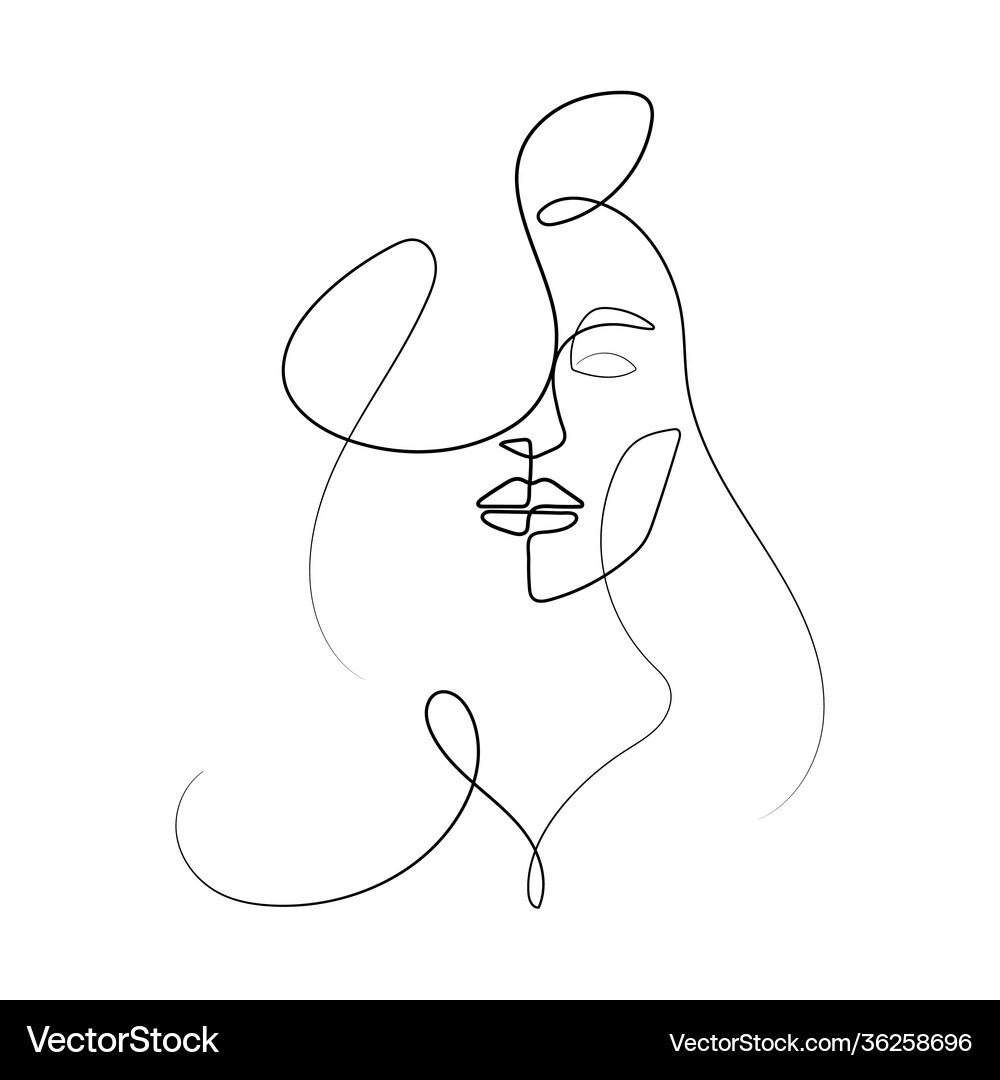 Beautiful female face line art drawing Royalty Free Vector