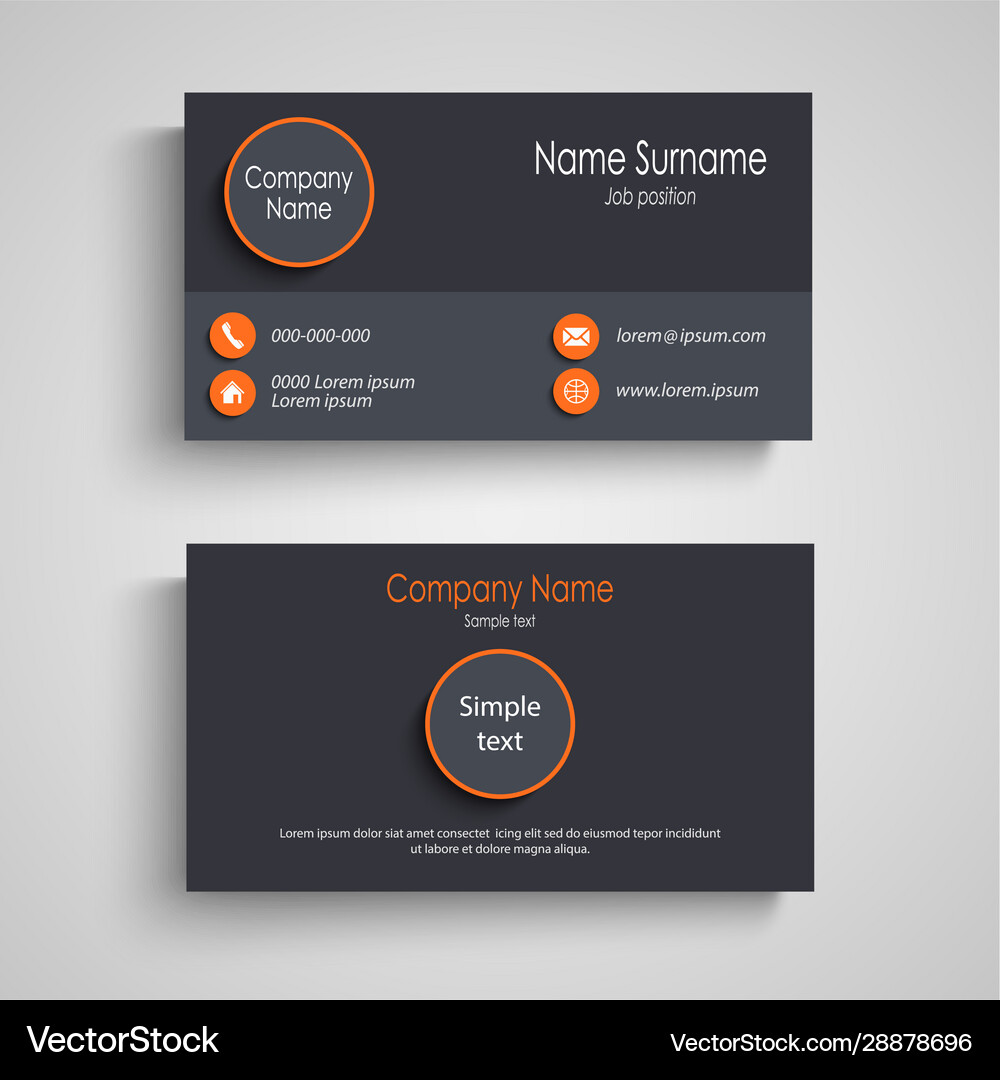 Business card with round elements in gray orange Vector Image