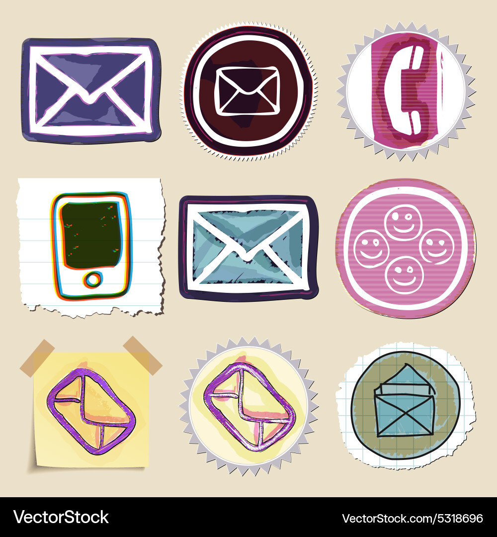 Communication icons set hand drawn and isolated Vector Image