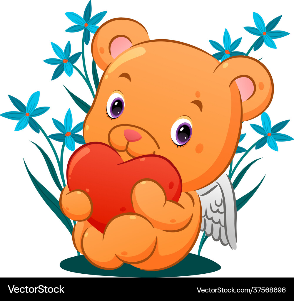 Cute cupid bear is sitting and holding Royalty Free Vector
