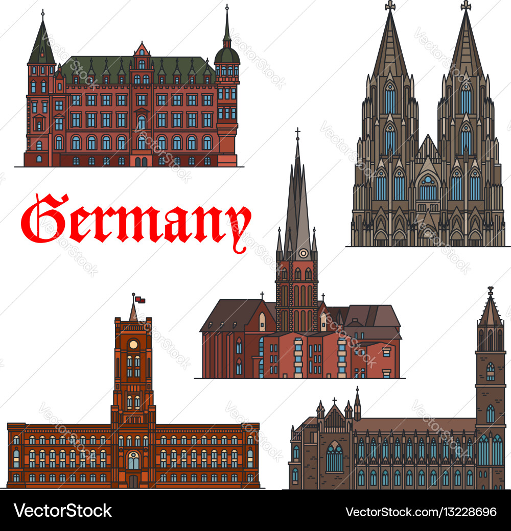 German architectural travel landmark icon set Vector Image