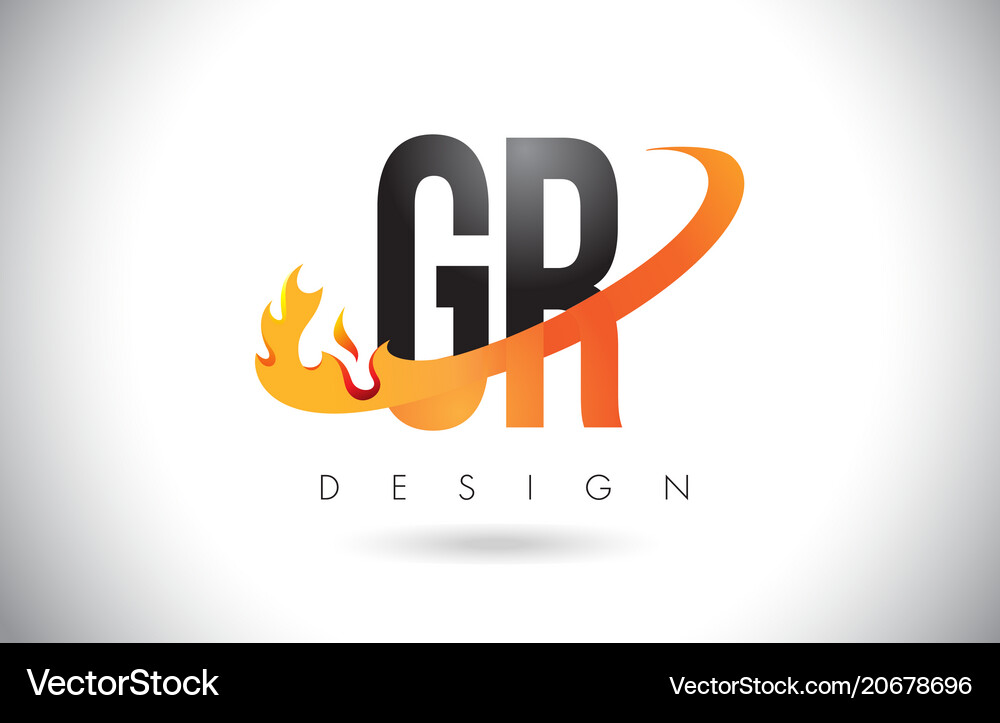 Gr g r letter logo with fire flames design Vector Image