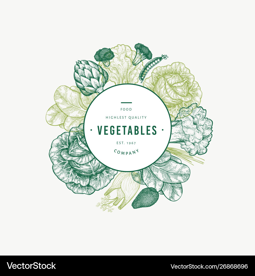 Green vegetables design template hand drawn food Vector Image