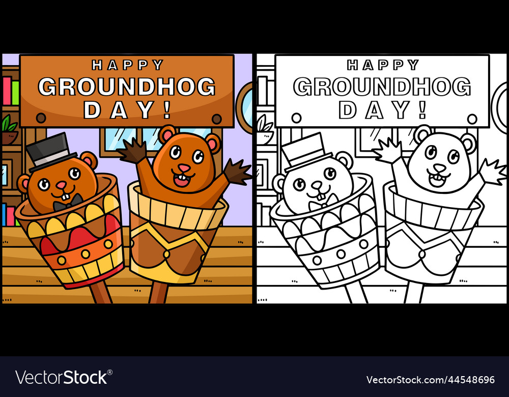 Happy groundhog day coloring page Royalty Free Vector Image
