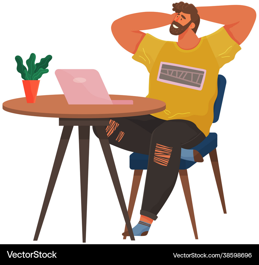 Happy man chilling on his working place relaxed Vector Image