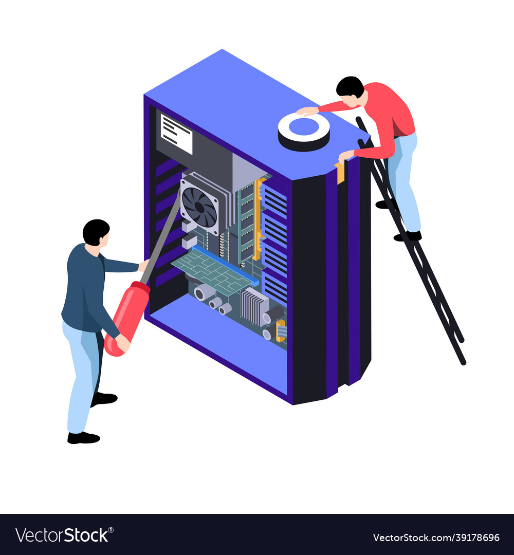 Isometric computer repair Royalty Free Vector Image