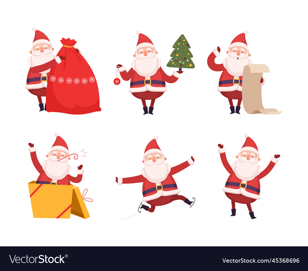 Set Of Funny Santa Claus Character Christmas New Vector Image