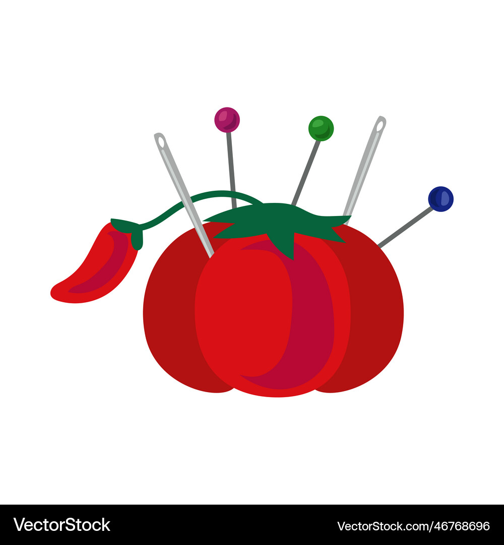 Tomato needle bed with colorful pins and needles Vector Image