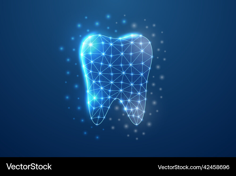 Tooth 3d symbol in blue low poly style dentistry Vector Image