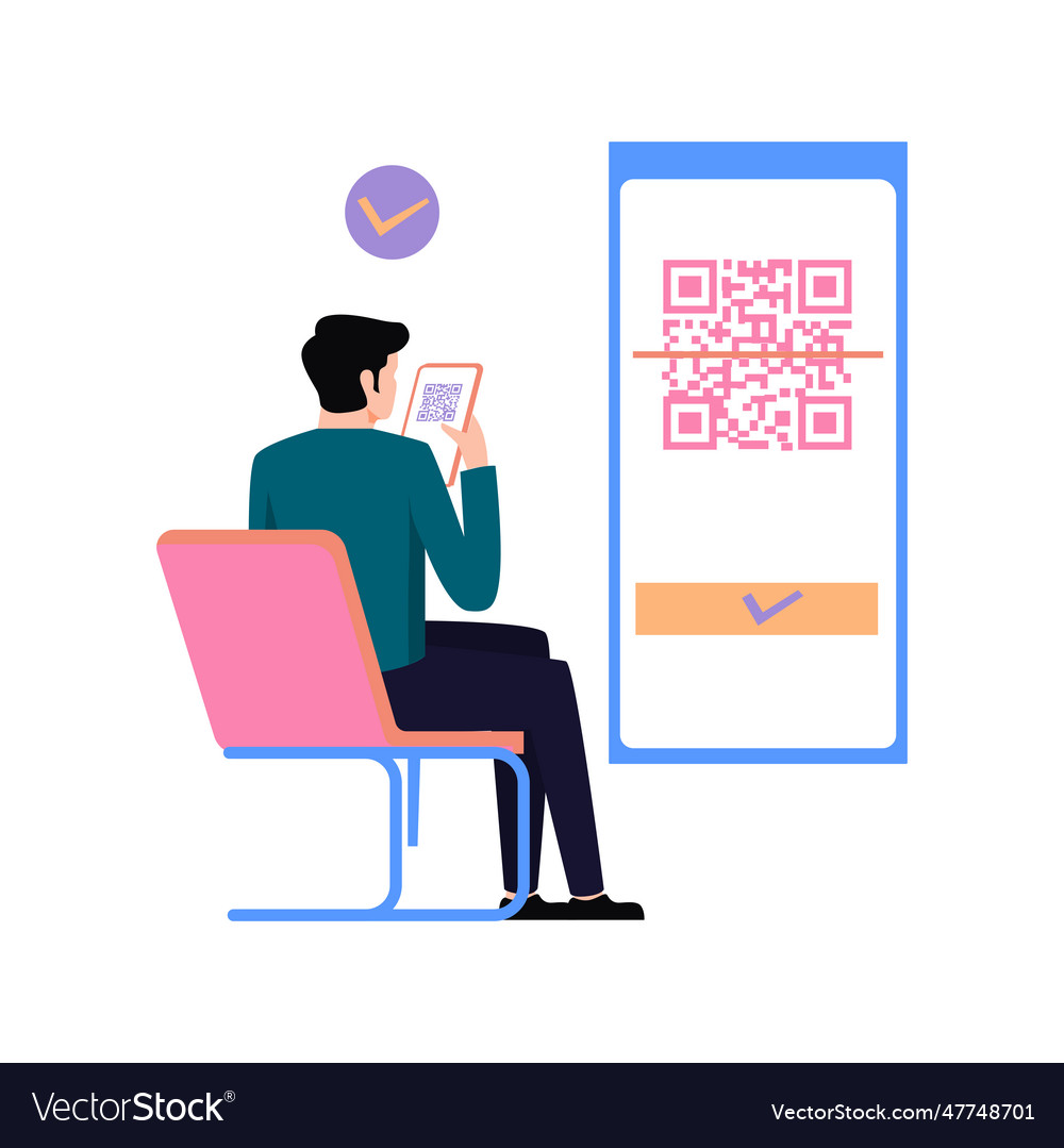 Boy scanning qr code Royalty Free Vector Image