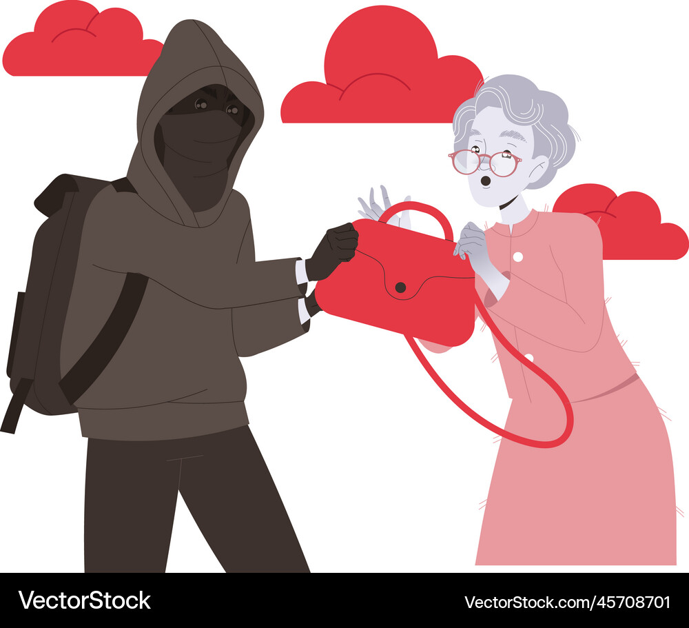 Crime with man criminal stealing bag from senior Vector Image