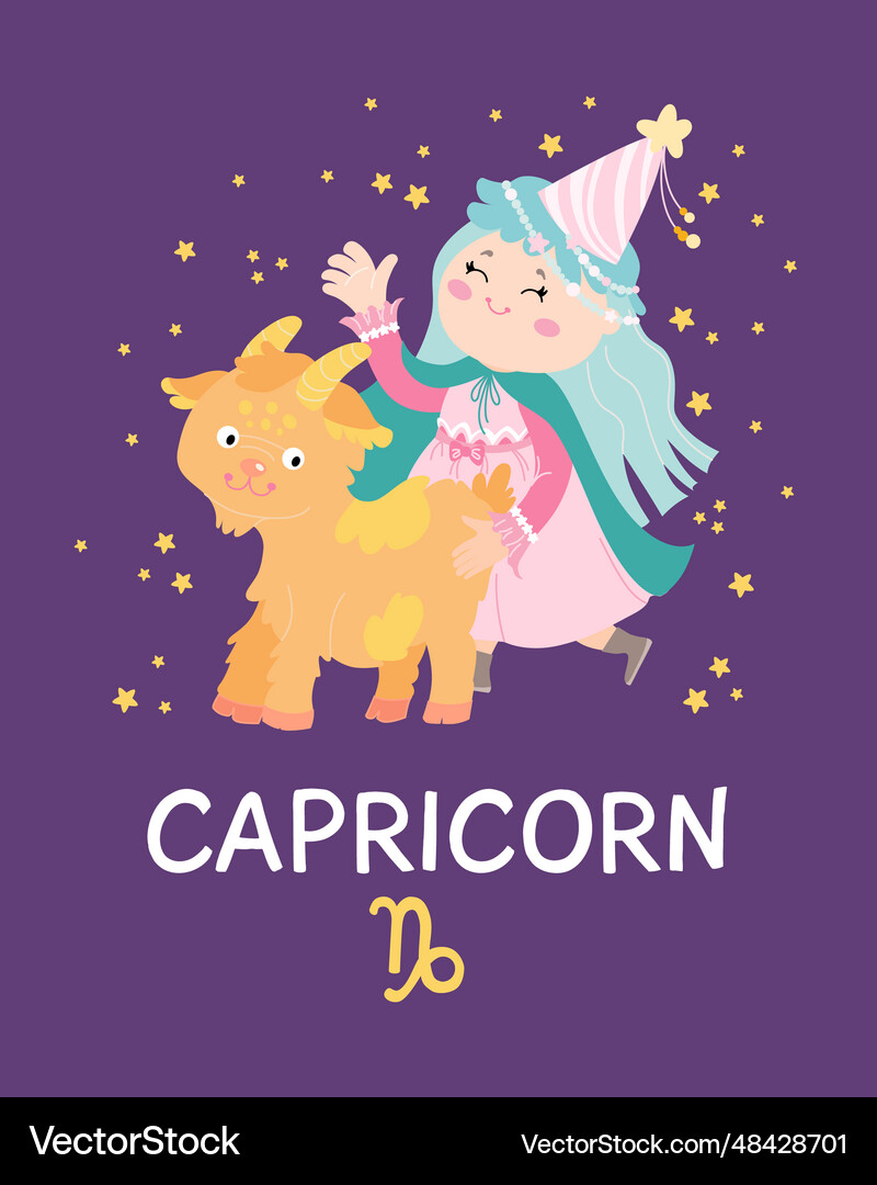 Cute sign zodiac card flat style Royalty Free Vector Image