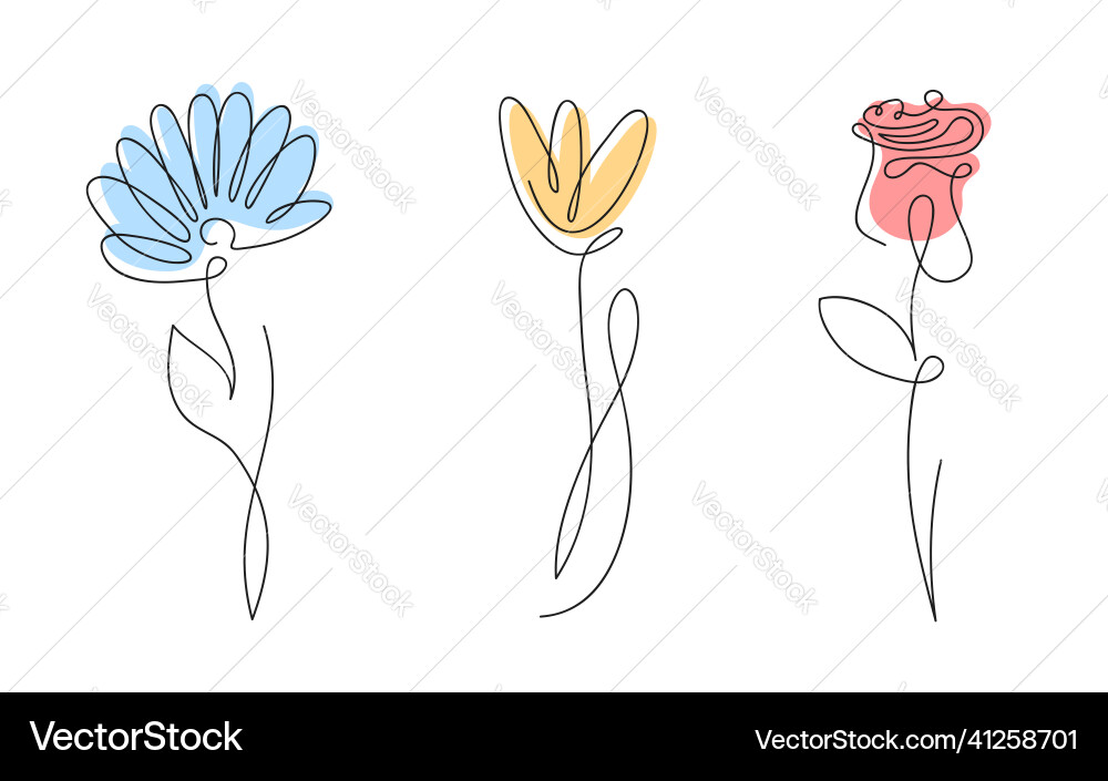 Flowers in continuous one line art style rose Vector Image