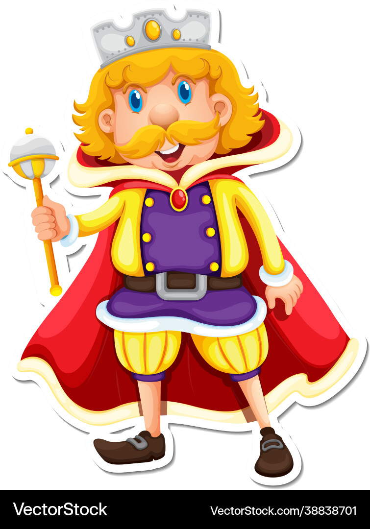 King with red robe cartoon character sticker Vector Image