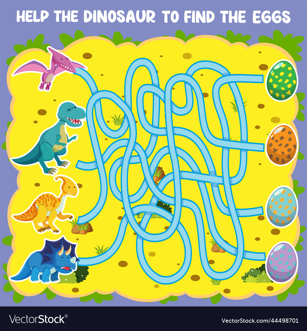 Maze game template in dinosaur theme for kids Vector Image