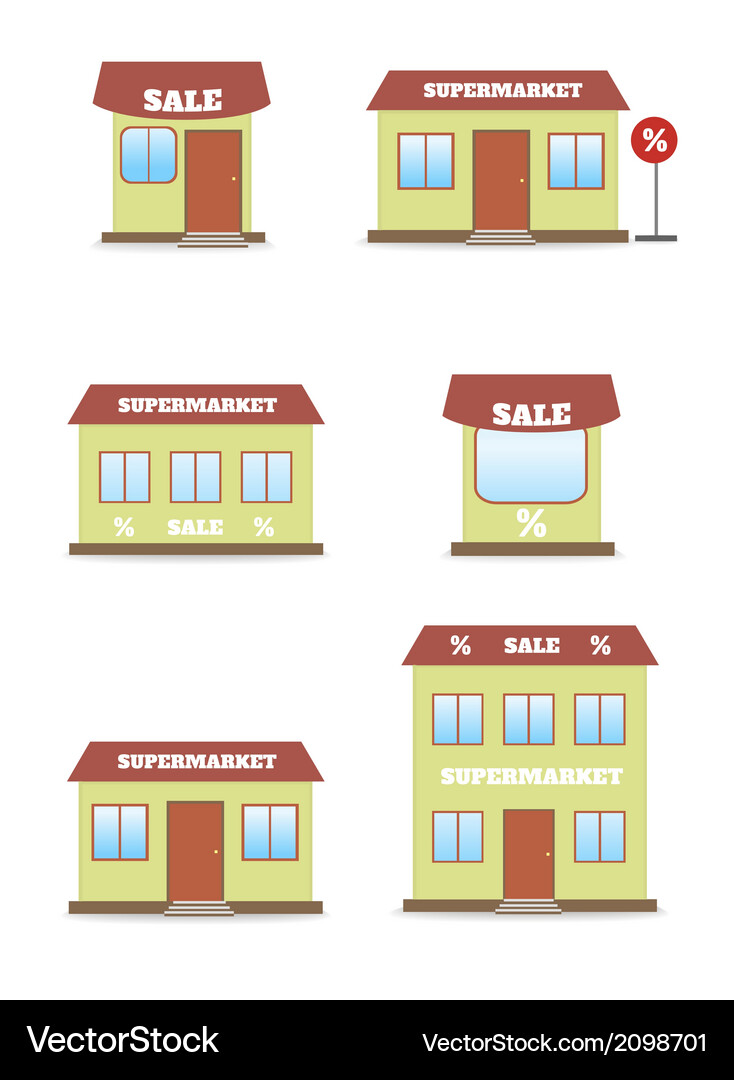 Supermarket shop store icon set Royalty Free Vector Image