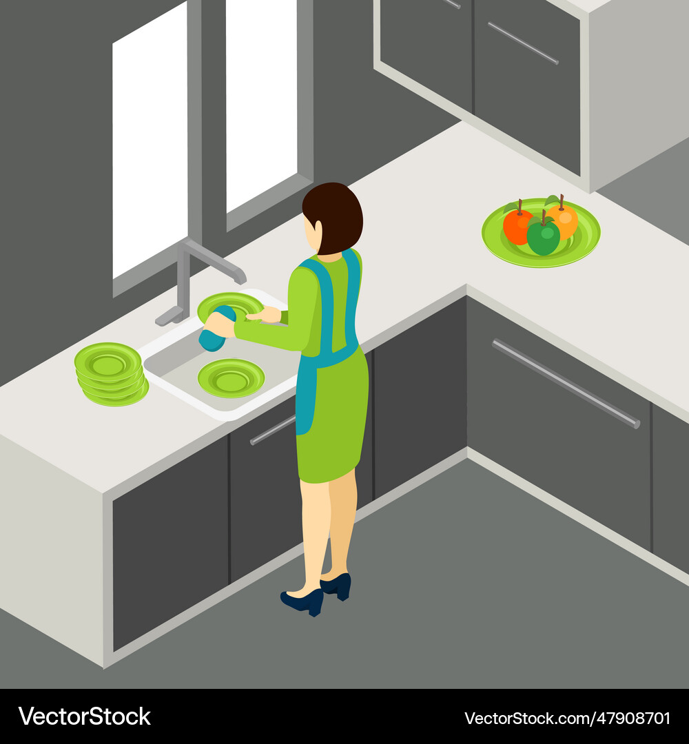 Washing the dishes the dishes Royalty Free Vector Image